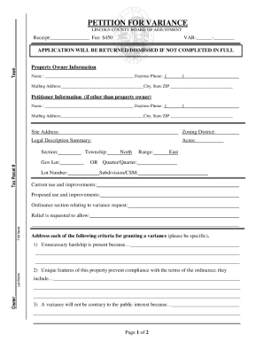 Fillable Online co lincoln wi PETITION FOR VARIANCE - Lincoln County ...