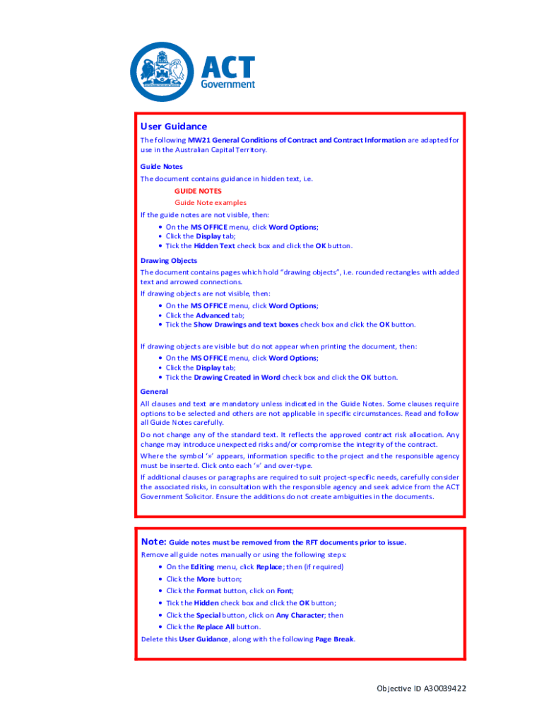 Fillable Online V3 MW21 General Conditions of Contract RFT Annexure ...
