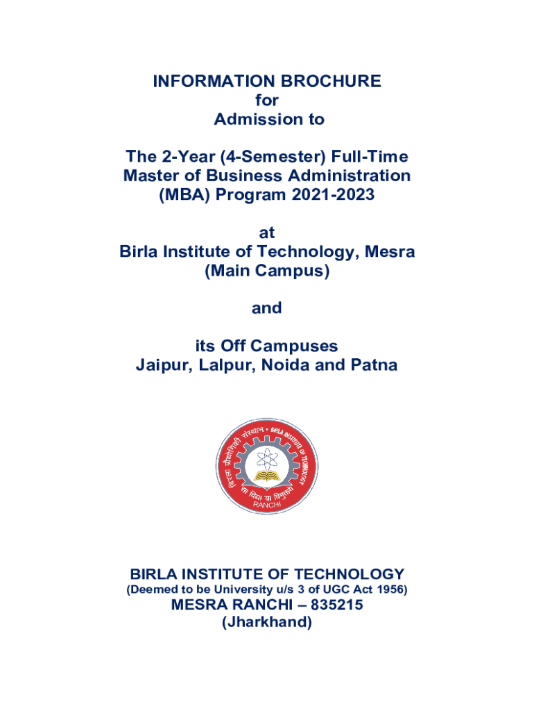 Fillable Online BIT Mesra MBA Admission 2022 Application Form, Dates ...
