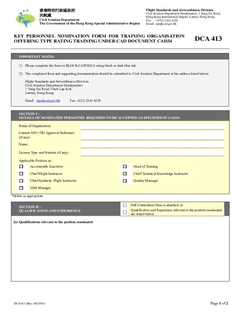 Fillable Online DCA 413 - Key personnel nomination form for training ...