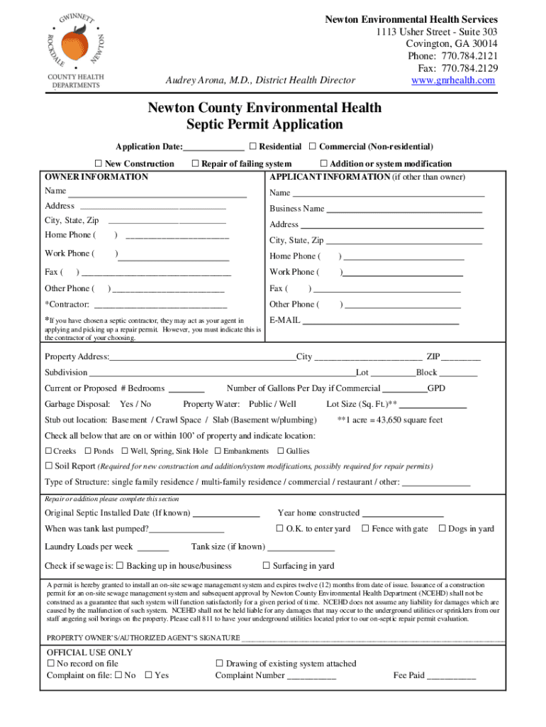 Fillable Online Septic Inspection Scheduling ProcedureGNRHealth Fax ...
