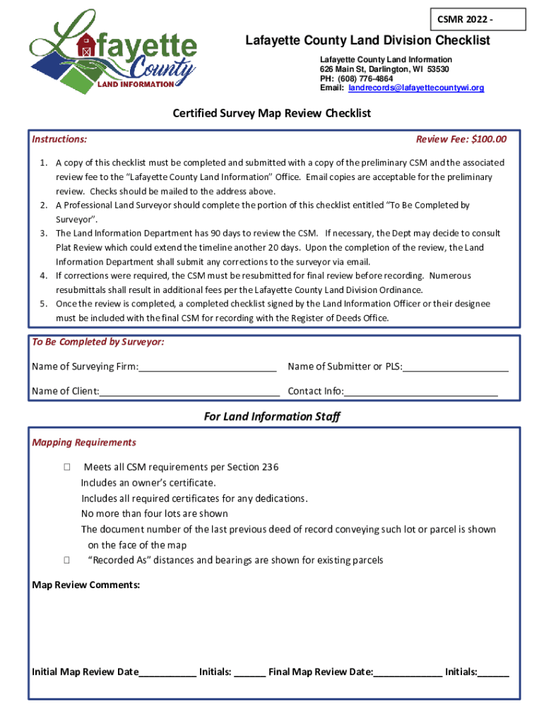 Fillable Online Lafayette County Land Division Checklist Certified ...