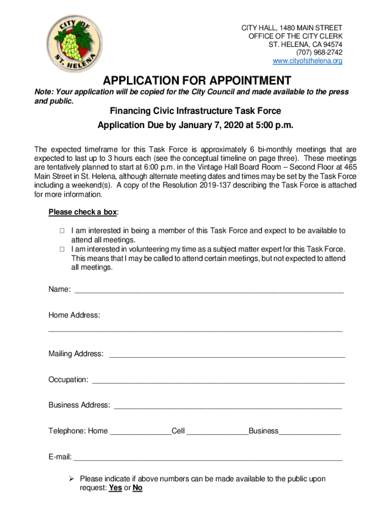 Fillable Online application for appointment - City of St Helena Fax🍒 ... Fillable Online application for appointment - City of St Helena Fax🍒 ...