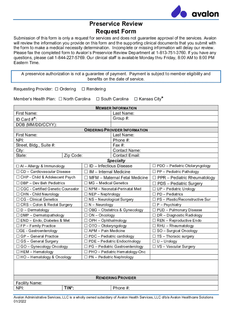 Fillable Online Preservice Review Request Form Fax Email Print - pdfFiller