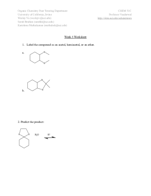 Fillable Online Week 5 Worksheet 1. Label the compound as an acetal ...