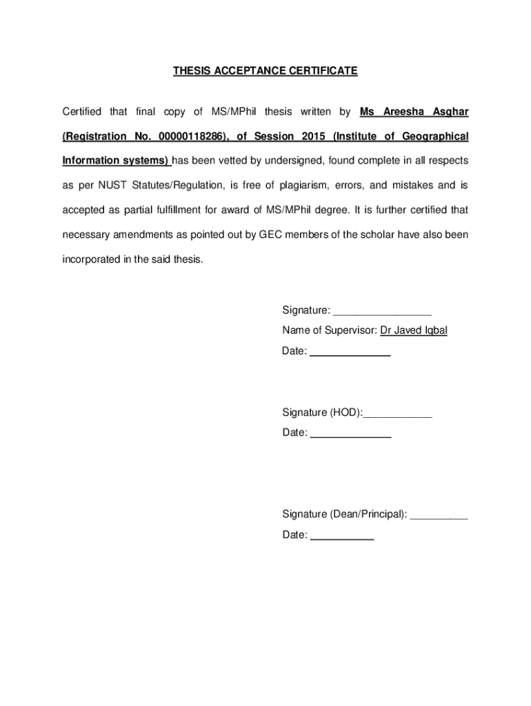 Fillable Online Thesis Acceptance Certificate - NUST EME Fax Email Print - pdfFiller