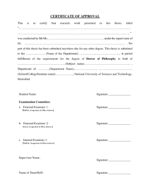 Fillable Online CERTIFICATE OF APPROVAL - NUST Fax Email Print - pdfFiller