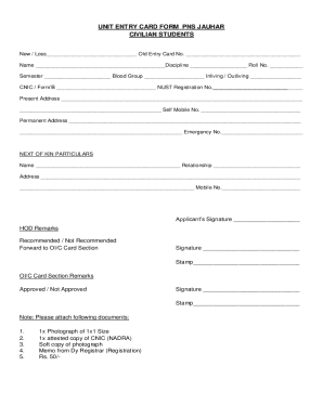 Fillable Online Unit Entry Card Form PNS JAUHAR - NUST PNEC Fax Email ...