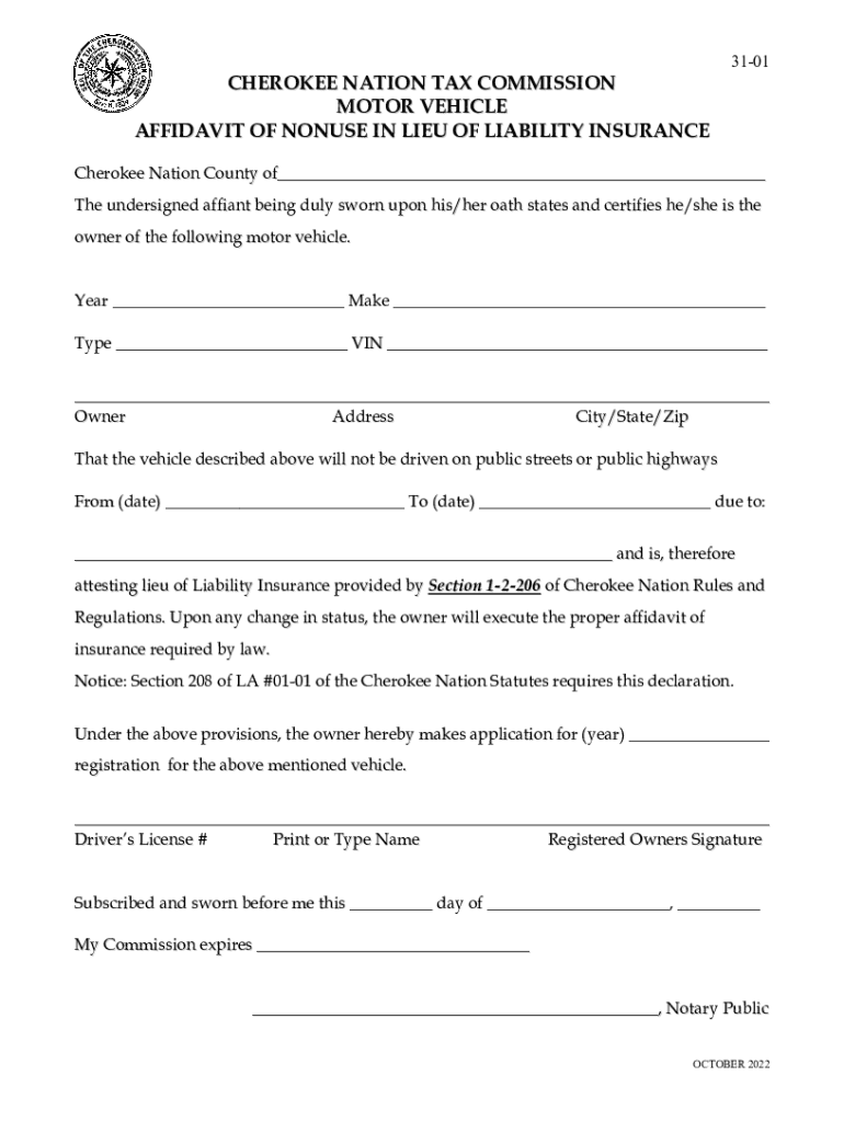 Fillable Online CHEROKEE NATION TAX COMMISSION AFFIDAVIT OF ... Fax ...
