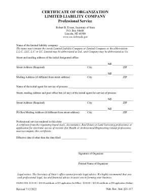 Fillable Online sos nebraska AMENDED CERTIFICATE OF ORGANIZATION LIMITED ... Fax Email Print ...