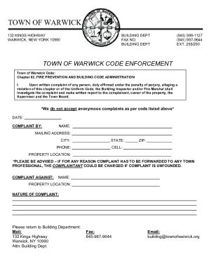 Fillable Online Building Department - Town of Warwick Fax Email Print - pdfFiller