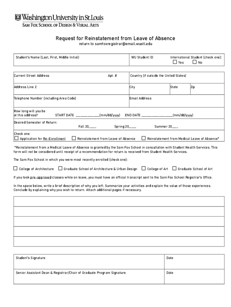 Fillable Online Request for Reinstatement from Leave of Absence Fax Email Print - pdfFiller