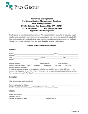 Fillable Online Pro Group Management, Inc.575 S. Saliman Rd Carson City ...