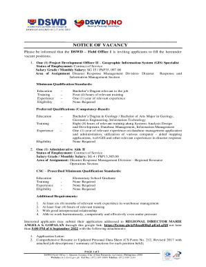 Fillable Online DSWD Field Office 1 - NOTICE OF VACANCY - Facebook Fax ...