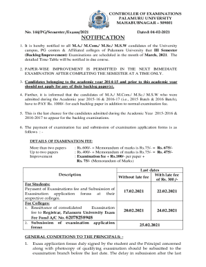 Fillable Online OFFICE OF THE CONTROLLER OF EXAMINATIONS ... Fax Email ...