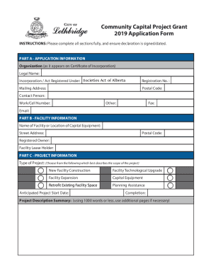 Fillable Online Community Capital Project Grant 2019 Application Form ...