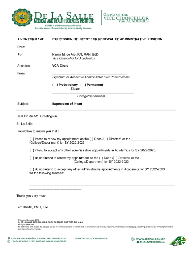 Fillable Online ovca form 128: expression of intent - dlshsi Fax Email ...