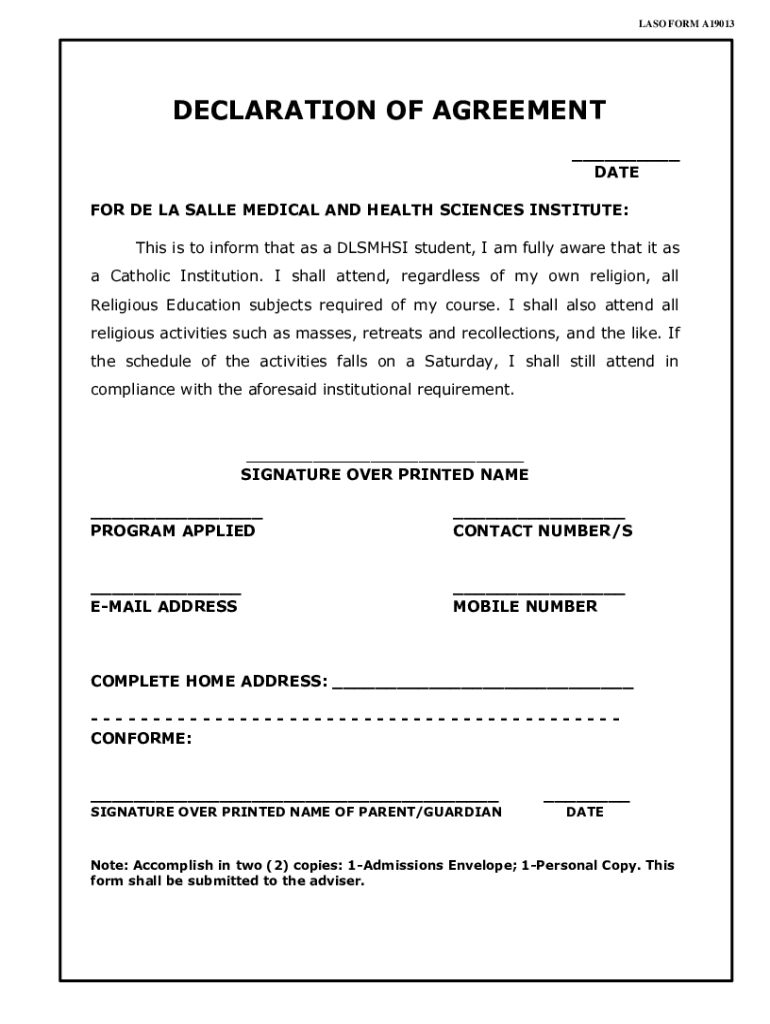 Fillable Online DECLARATION OF AGREEMENT - dlshsi Fax Email Print ...