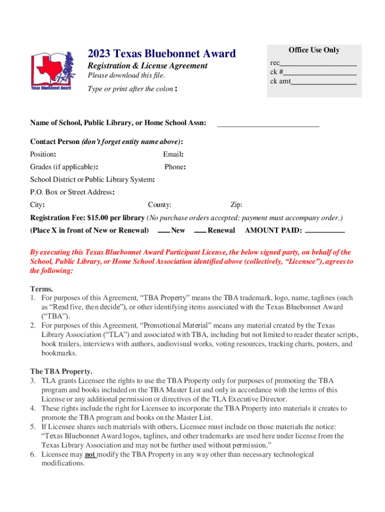 Fillable Online Texas Bluebonnet Award Registration and Voting ...