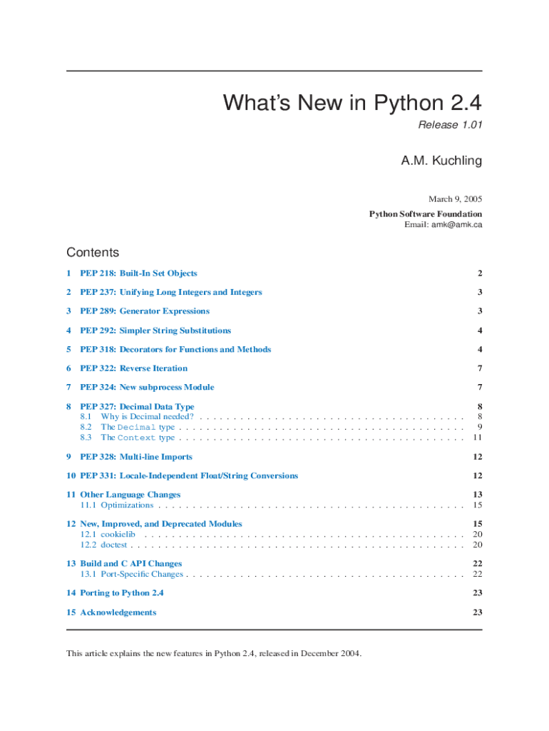 Fillable Online What's New in Python 2.4 Fax Email Print - pdfFiller