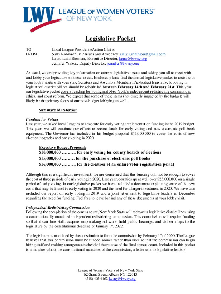Fillable Online LWVNY Legislative Packet Summary. LWVNY Legislative ...