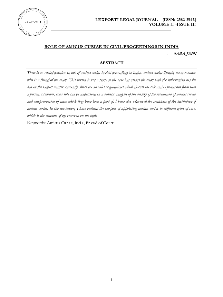 Fillable Online the roles of amicus curiae (friend of the court) Fax ...