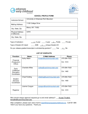 Fillable Online SCHOOL PROFILE FORM Institution/School: University of ...