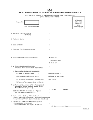 Fillable Online Fillable Online ntruhs ap nic Application Form - Dr.NTR ... Fax Email Print ...