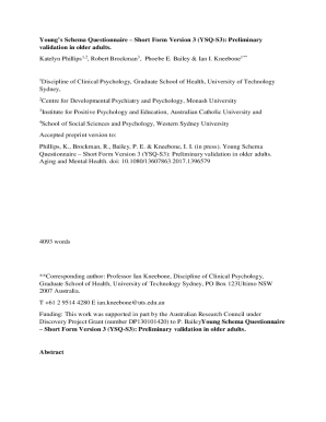 Fillable Online Validation of the Young Schema Questionnaire: Short Form ... Fax Email Print ...