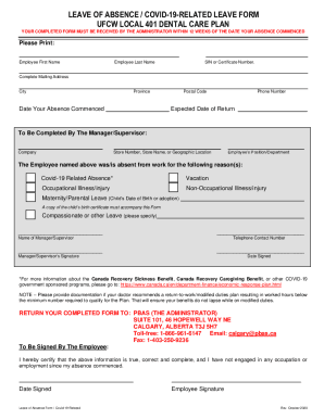 Fillable Online leave of absence / covid-19-related leave form alberta ...