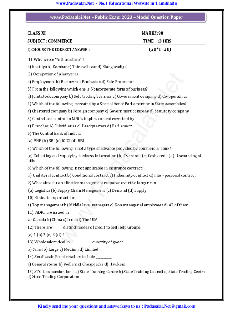 Fillable Online Kerala Plus One Final Exam 2023- Previous 7 year ...