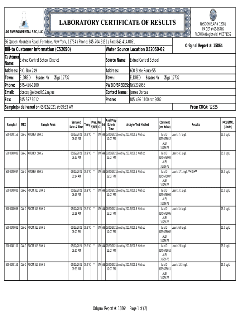 Fillable Online Laboratory Certificate of Results Fax Email Print ...