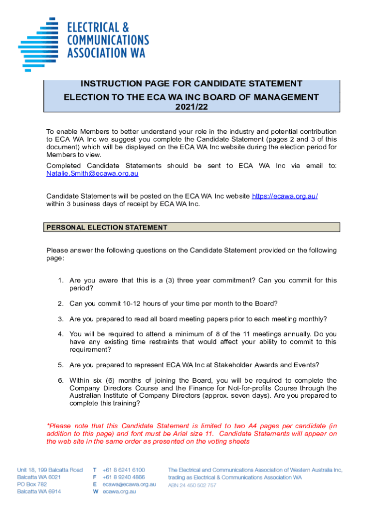 Fillable Online 7. Candidate Statement 202122 ECA WA Inc Board TEMPLATE.docx Fax Email Print ...