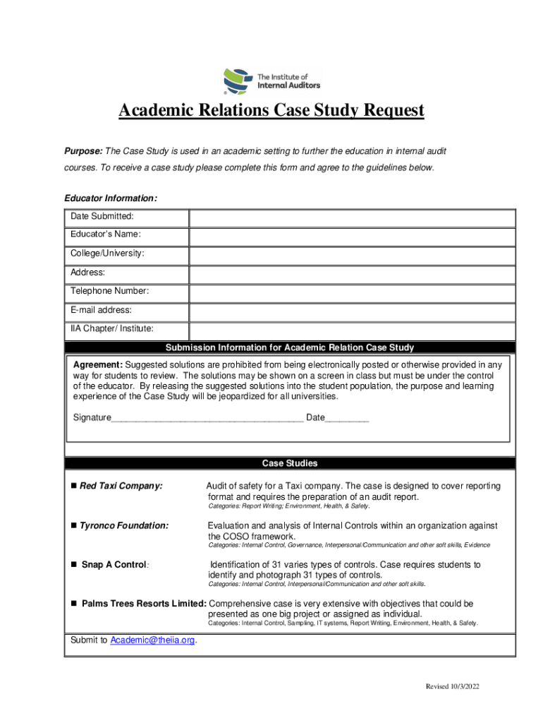 Fillable Online Academic Relations - Case Study Request Form Fax Email ...