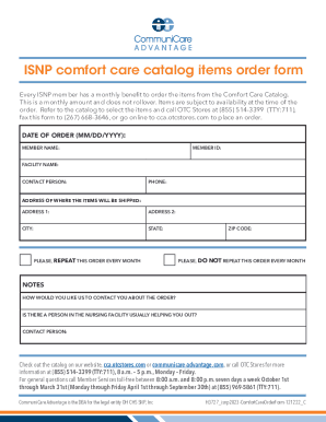 Fillable Online Institutional Special Needs Plan Comfort Care Items ...