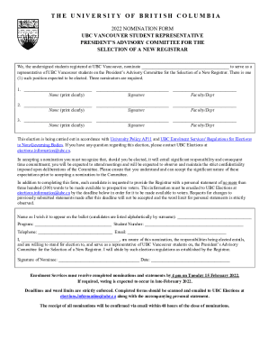 Fillable Online facultystaff students ubc UBC VANCOUVER STUDENT ...