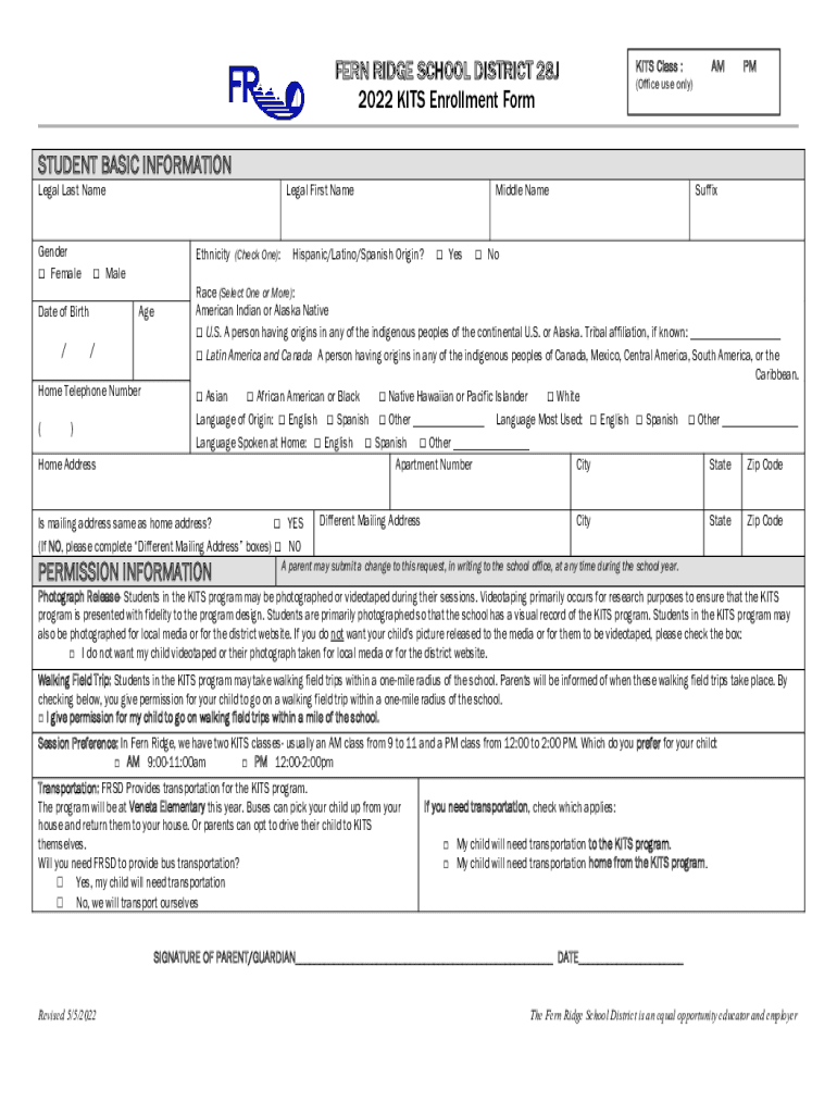 Fillable Online FERN RIDGE SCHOOL DISTRICT 28J Student Enrollment Form ...