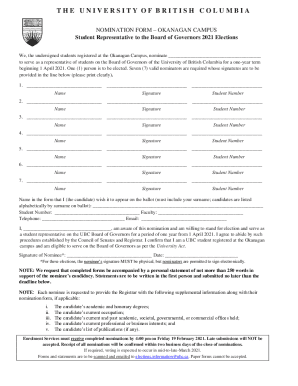 Fillable Online facultystaff students ubc Election Nomination Forms Fax ...