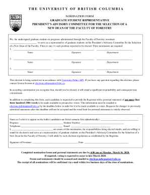 Fillable Online facultystaff students ubc nomination form graduate ...