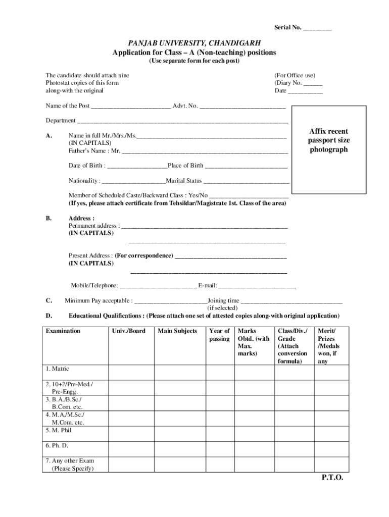 Fillable Online forms puchd ac Forms - Registrar's Office - Panjab ...