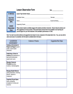 Fillable Online Lesson Observation Form - School and Community ...