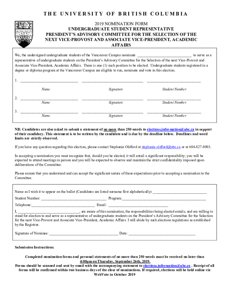 Fillable Online facultystaff students ubc THE UNIVERSITY OF BRITISH COLUMBIA - Student Services ...