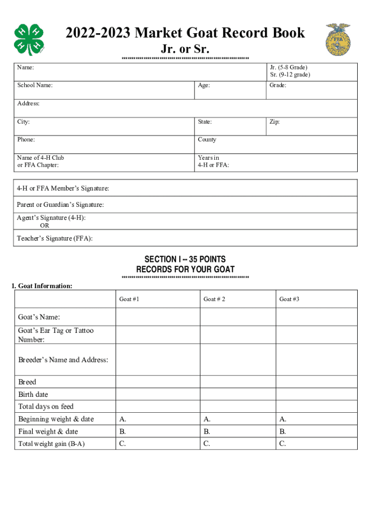 Fillable Online Junior/Senior Market Goat Record Book - Georgia 4-H ...