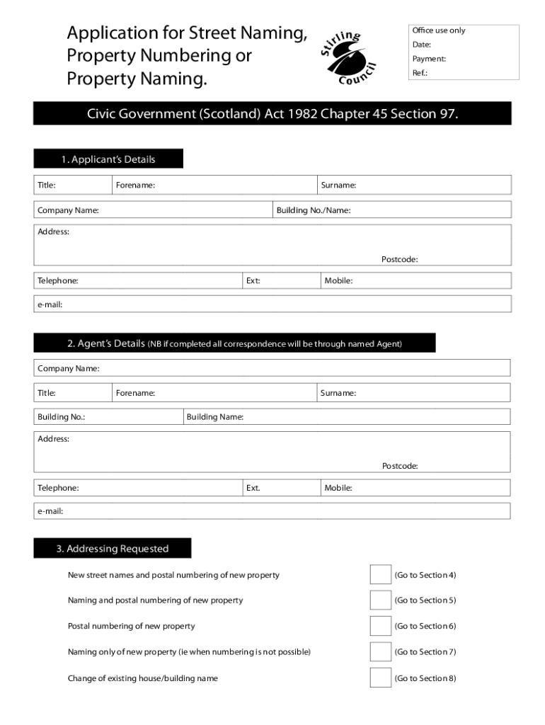 Fillable Online Application for Street Naming Property Numbering ... - UK.COM Fax Email Print ...