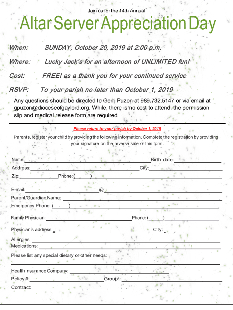 Fillable Online Youth Altar Server Registration Form Fax Email Print ...
