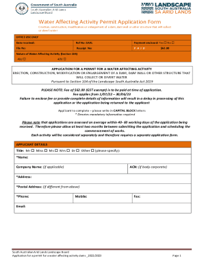 Fillable Online Water Affecting Activity Permit Application Form Fax ...