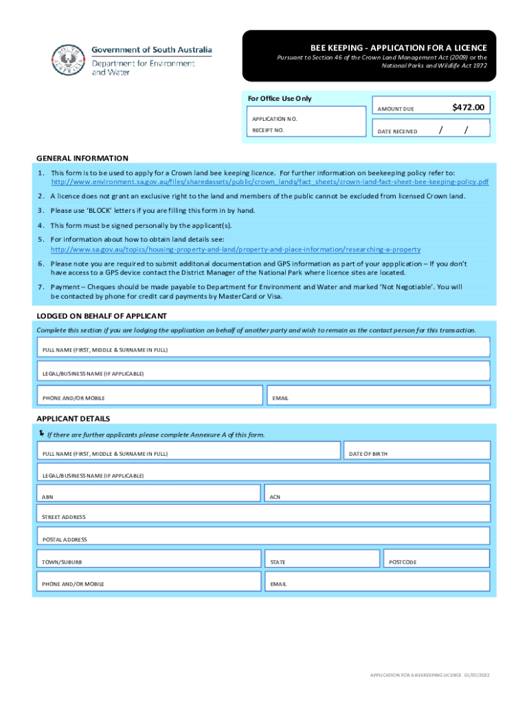 Fillable Online bee-keeping-licence-application-form.pdf Fax Email ...