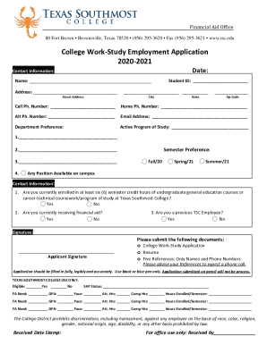 Fillable Online College Work-Study Employment Application 2020-2021 Fax ...