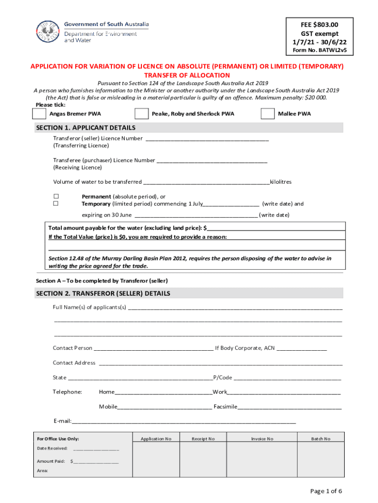 Fillable Online Application Forms - Licences and Permits - WaterConnect ...