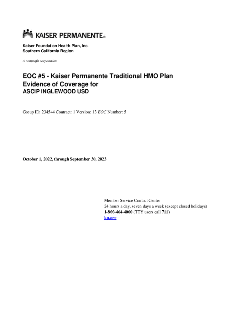 Fillable Online EOC #5 - Kaiser Permanente Traditional HMO Plan Evidence of ... Fax Email Print ...